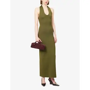 Khaite Mahi Halter-neck Stretch-woven Midi Dress - Olive