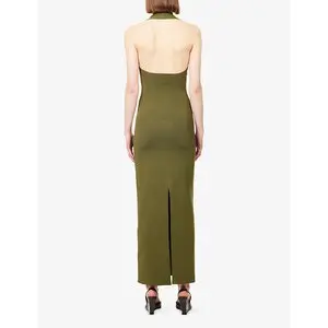 Khaite Mahi Halter-neck Stretch-woven Midi Dress - Olive