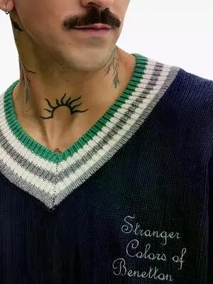 BENETTON V-neck Striped Pullover