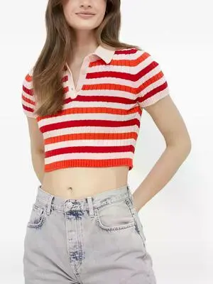 BENETTON Striped Ribbed Knit Polo Shirt