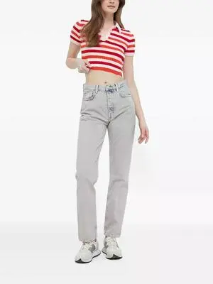 BENETTON Striped Ribbed Knit Polo Shirt