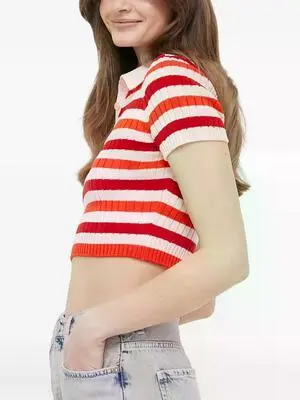BENETTON Striped Ribbed Knit Polo Shirt