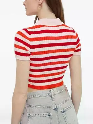 BENETTON Striped Ribbed Knit Polo Shirt