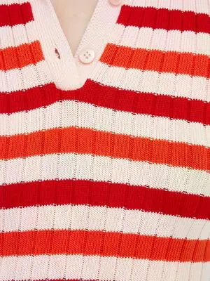 BENETTON Striped Ribbed Knit Polo Shirt