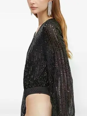 Bardot Sequin-embellished Long-sleeve Top