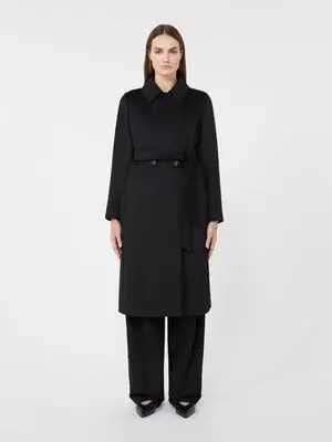 Max Mara Wool Broadcloth Robe Coat - Black