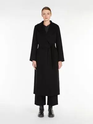 Max Mara Wool Drap Wrap Coat - Black