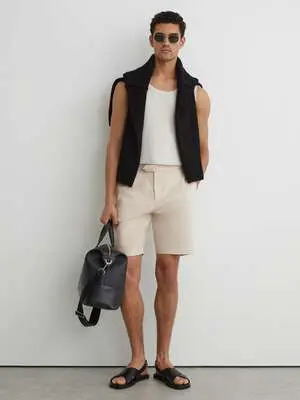 REISS Cantwell Cotton-blend Shorts - Stone
