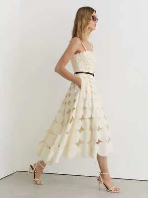 REISS Gigi Petite Cotton Cut-out Belted Midi Dress