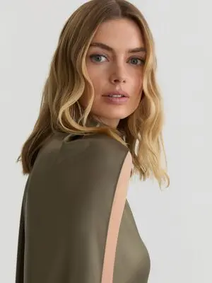 REISS Satin Cape Maxi Dress - Khaki Green