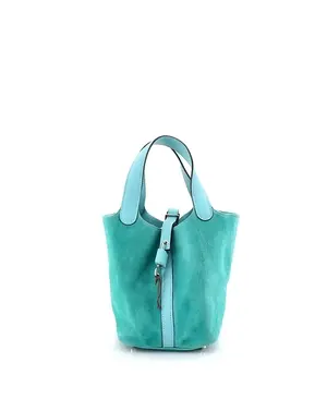 Hermès Pm Picotin Lock Bag Doblis Suede And Swift - Blue