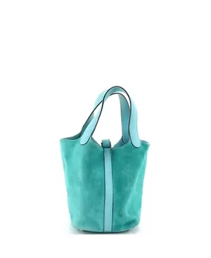 Hermès Pm Picotin Lock Bag Doblis Suede And Swift - Blue