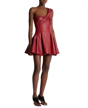 Balmain Smooth Leather One-shoulder Dress - Red