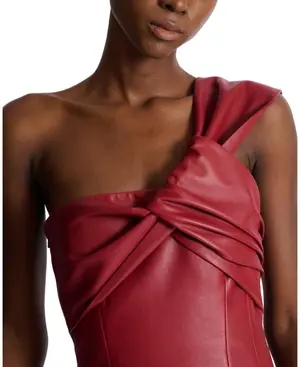 Balmain Smooth Leather One-shoulder Dress - Red