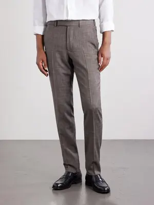 Zegna Prince Of Wales Checked Wool, Silk, And Linen-blend Suit Trousers