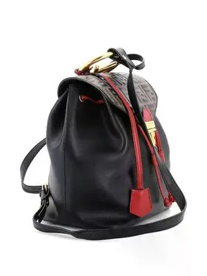 Fendi Drawstring Flap Leather With Zucca Embossed Detail Small Backpack
