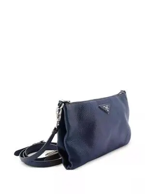Prada Flat Zip Vitello Daino Mini Crossbody Bag - Blue