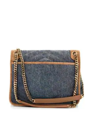 Saint Laurent Niki Chain Flap Bag Matelassé Chevron Denim With Suede - Blue
