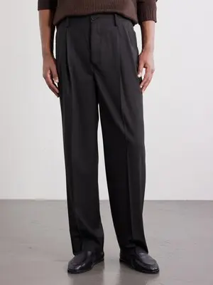 KAPTAIN SUNSHINE Straight-leg Pleated Wool-poplin Trousers - Black