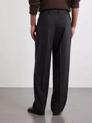 KAPTAIN SUNSHINE Straight-leg Pleated Wool-poplin Trousers - Black