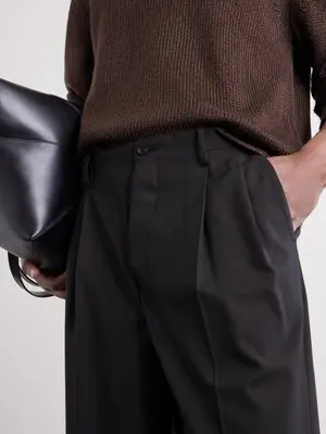 KAPTAIN SUNSHINE Straight-leg Pleated Wool-poplin Trousers - Black