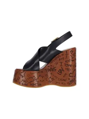 Chloé Maxime Wedge Sandals - Black