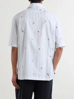 Jacquemus La Chemise Romarin Embroidered Striped Cotton-poplin Shirt - Blue