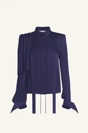 Aiste Hong Draped Shoulder Tie-neck Silk Shirt - Purple