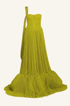 Aiste Hong Bubble Hem Gown - Chartreuse