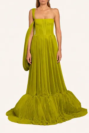 Aiste Hong Bubble Hem Gown - Chartreuse