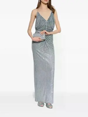 SELF-PORTRAIT V-neck Embellished Maxi Dress - Silver