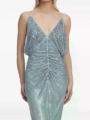 SELF-PORTRAIT V-neck Embellished Maxi Dress - Silver