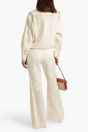 Zimmermann Crochet-trimmed Wide-leg Linen Pants