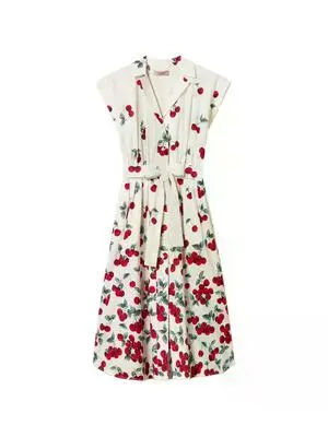 TWINSET Cotton Poplin Midi Dress With Cherry Print