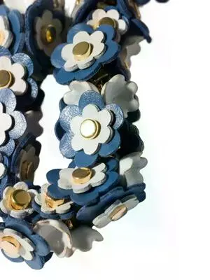 Miu Miu Floral Motif Leather And Enamel Necklace - Gold