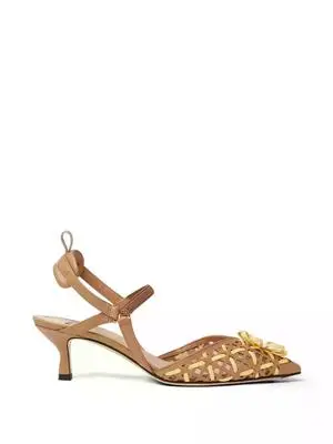 Fendi Colibri Flower Interwoven Pumps - Brown