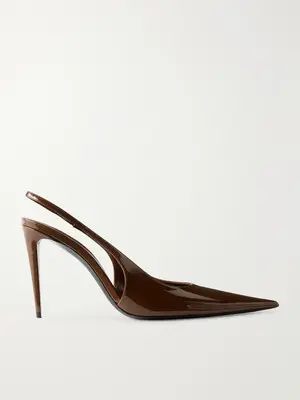 Saint Laurent Guermantes Patent Leather Slingback Pumps - Brown