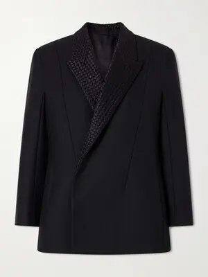 Bottega Veneta Intrecciato Satin-trimmed Wool And Mohair-blend Blazer - Black