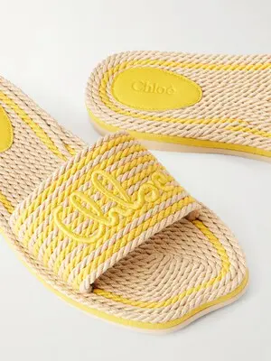 Chloé Embroidered Striped Cord Slides - Yellow