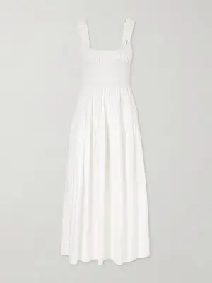 DÔEN Clover Shirred Organic Cotton-poplin Midi Dress - White