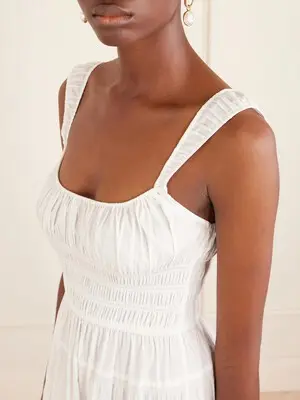 DÔEN Clover Shirred Organic Cotton-poplin Midi Dress - White
