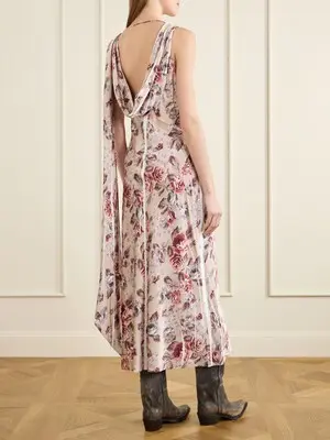 Acne Studios Tie-detailed Draped Floral-print Satin Midi Dress - Multi