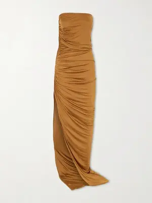 Rick Owens Edfu Strapless Gathered Stretch-jersey Gown - Gold