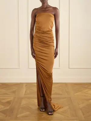 Rick Owens Edfu Strapless Gathered Stretch-jersey Gown - Gold