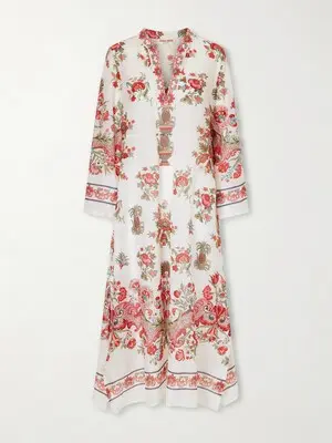 EMPORIO SIRENUSE Giada Floral-print Cotton-voile Kaftan - Red