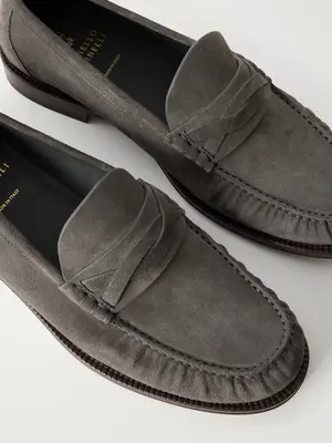 Brunello Cucinelli Suede Penny Loafers - Gray