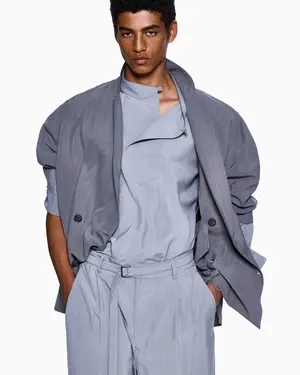 Giorgio Armani Double-breasted Jacket In A Silk And Linen Poplin