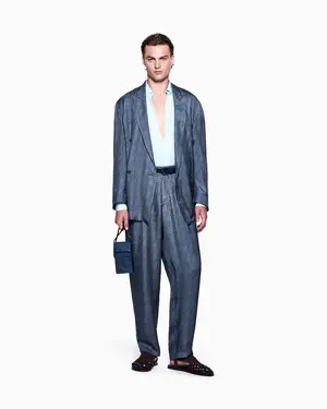 Giorgio Armani Double-breasted Jacket In Printed Viscose - Blue