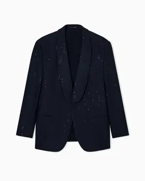 Giorgio Armani Soho Line Single-breasted Tuxedo Jacket In Virgin Wool With Sequins - Black