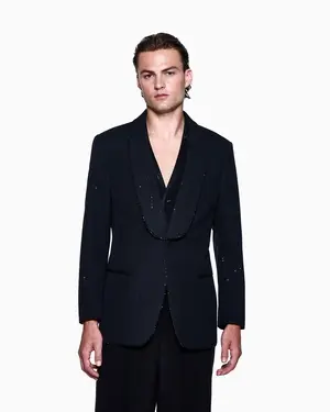Giorgio Armani Soho Line Single-breasted Tuxedo Jacket In Virgin Wool With Sequins - Black